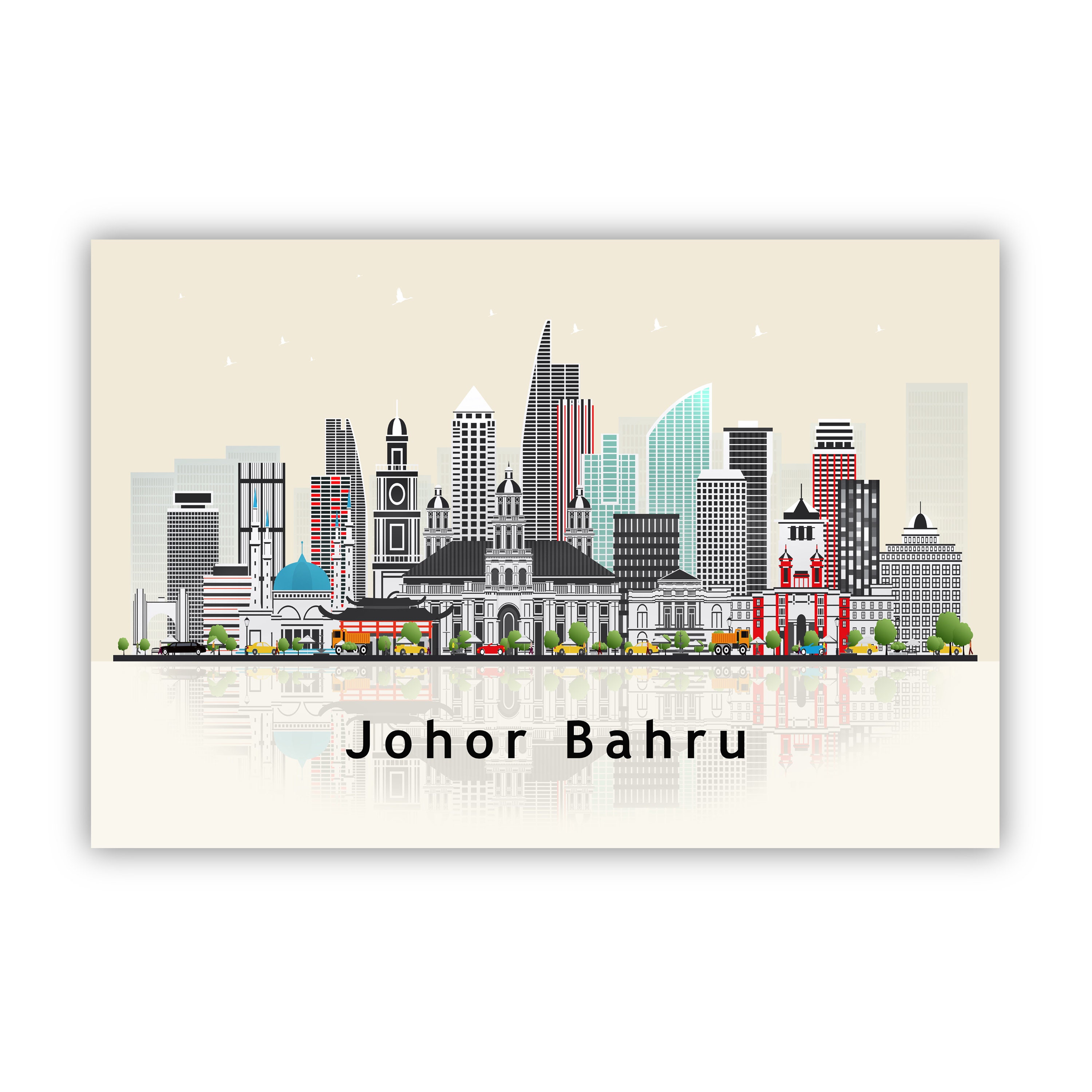 JOHOR BAHRU Illustration Skyline Poster, Modern Skyline Cityscape ...