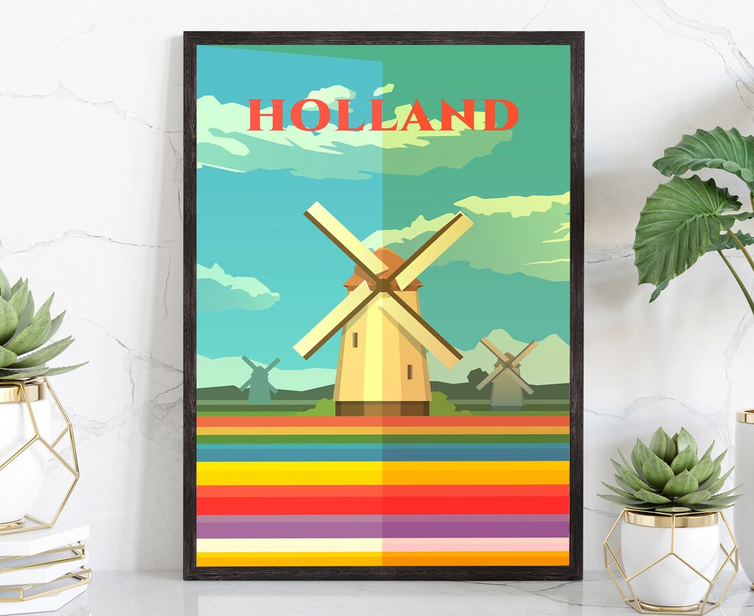 Retro Style Travel Poster, Holland Vintage Rustic Poster Print, Home ...