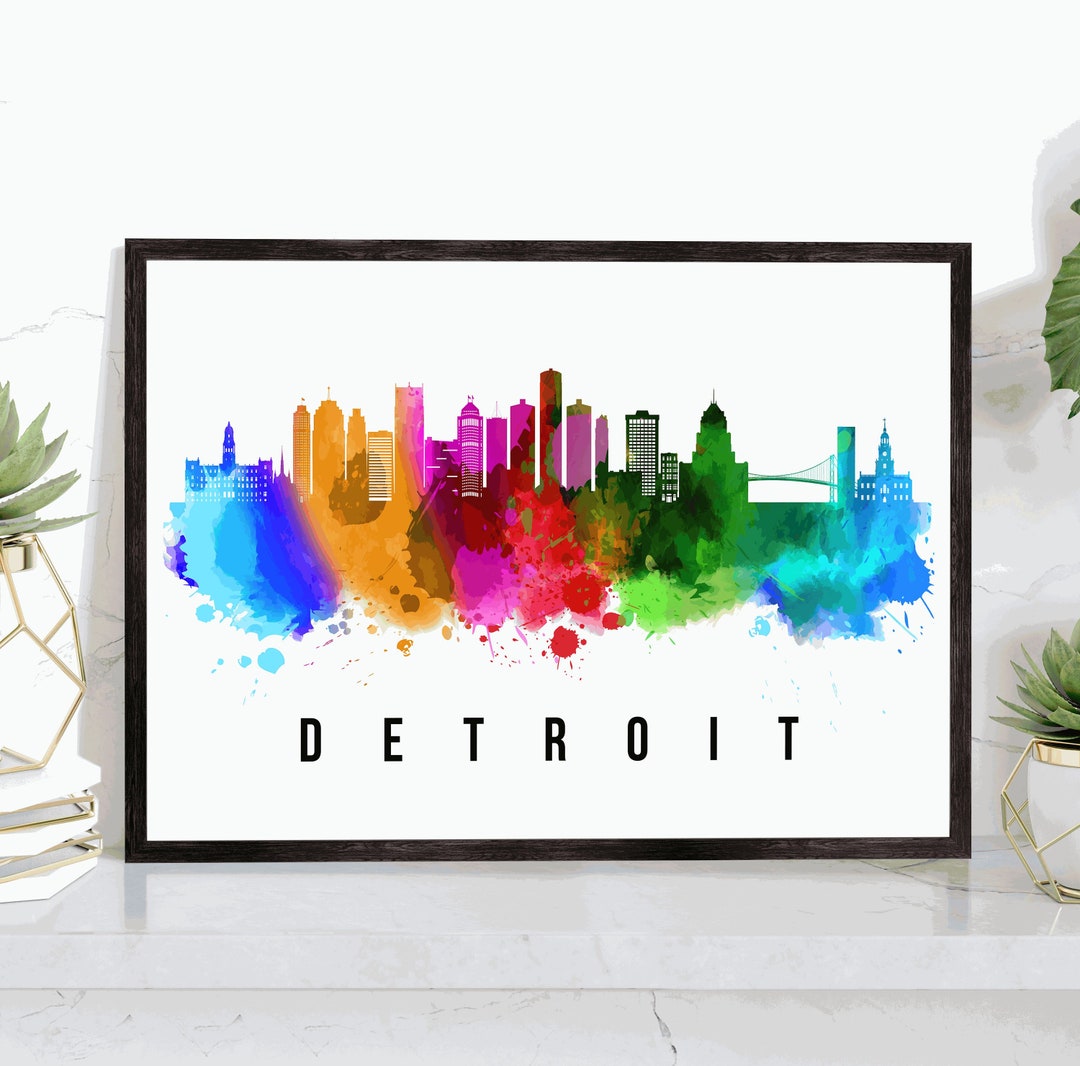Detroit - Michigan Skyline Poster, Detroit Cityscape Painting, Detroit ...