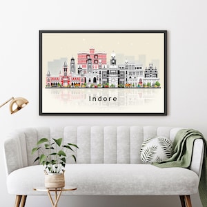 INDORE INDIA Illustration Skyline Poster, Modern Skyline Cityscape ...