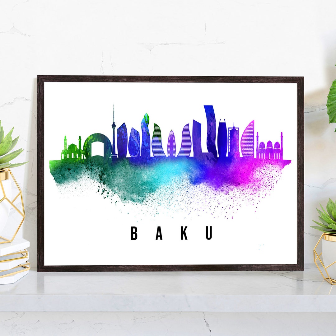 Pera Print Baku Azerbaijan Skyline Posters, Baku Posters, Illustration ...