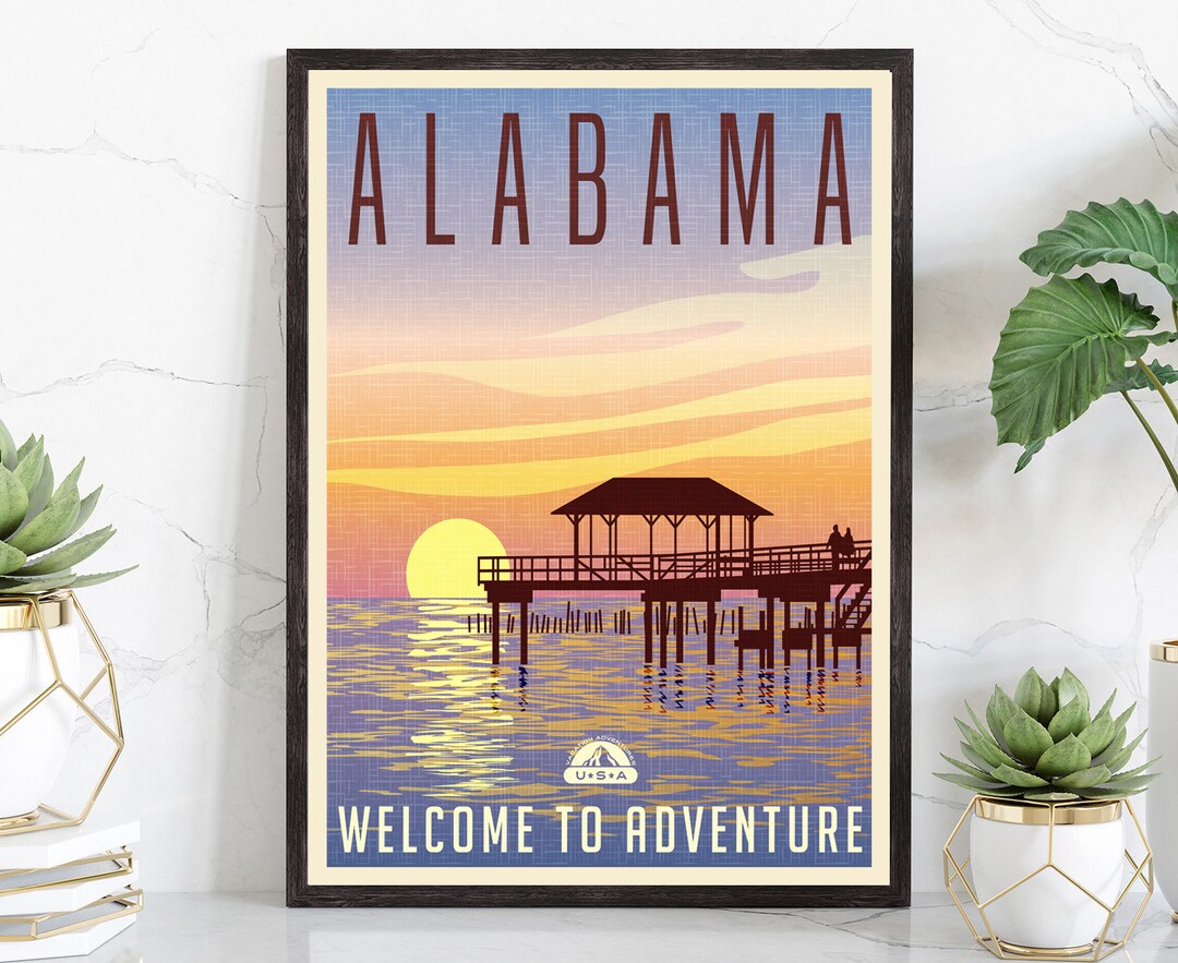 Retro Style Travel Poster, Alabama Vintage Rustic Poster Print, Home ...