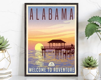 Alabama Retro Travel Poster - Etsy