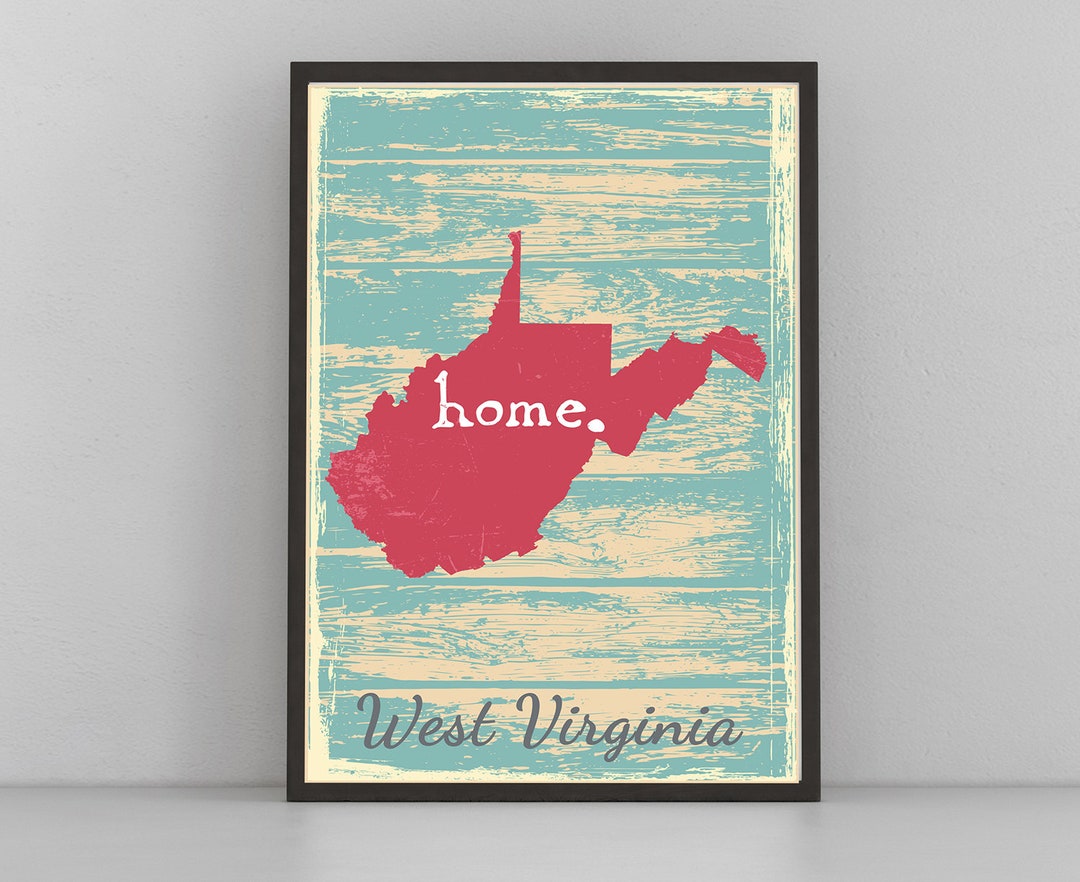 Retro Style Travel Poster, West Virginia Vintage State Map Poster ...