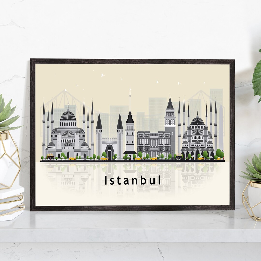 ISTANBUL TURKEY Illustration Skyline Poster, Modern Skyline Cityscape ...