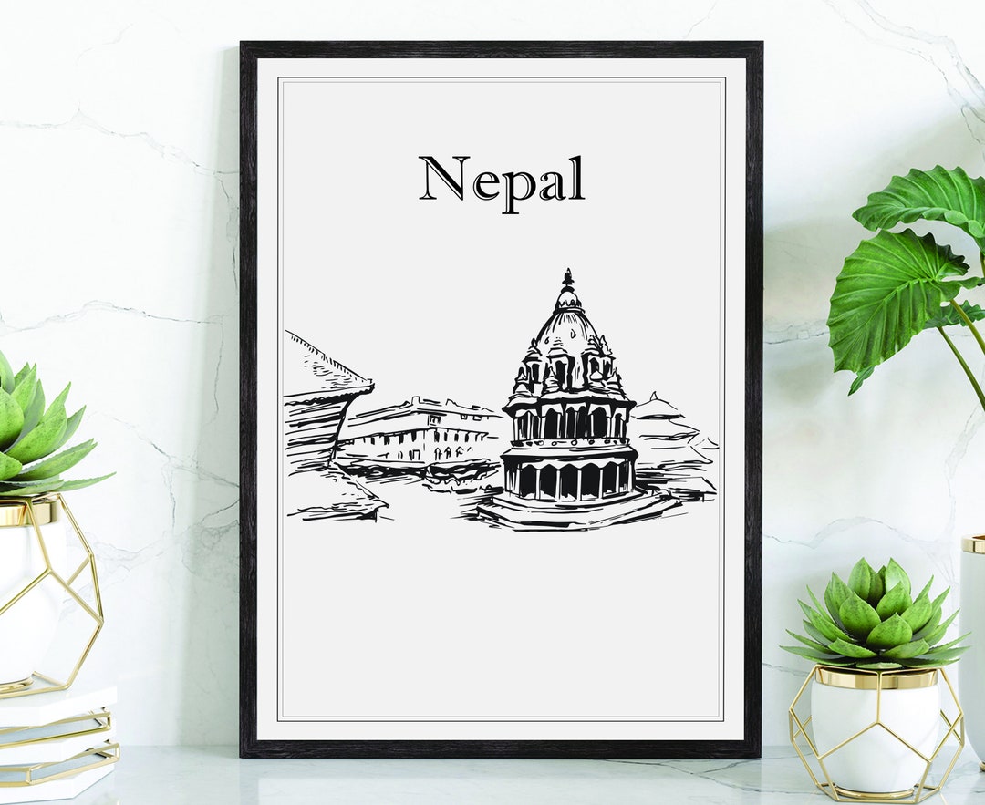 Hand Drawn Poster, Nepal Travel Poster, South Asia Poster Wall Art ...