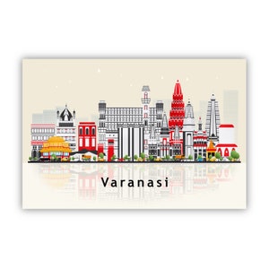 VARANASI INDIA Illustration Skyline Poster, Modern Skyline Cityscape ...