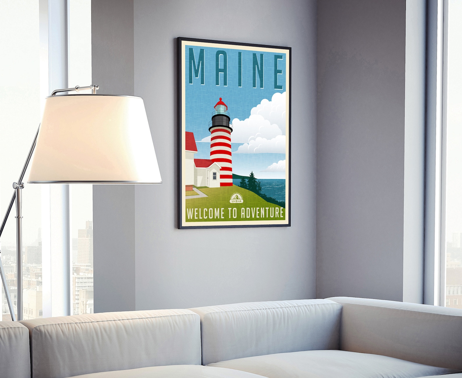 Retro Style Travel Poster, Maine Vintage Rustic Poster Print, Home Wall ...