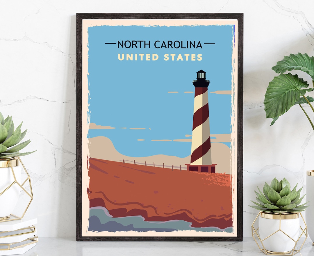 NORTH CAROLINA Retro Style Travel Poster, North Carolina Vintage Rustic ...