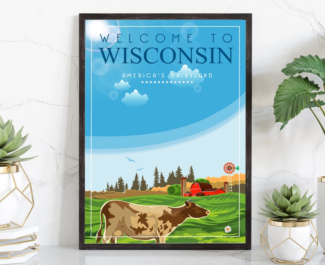 Retro Style Travel Poster, Wisconsin Vintage Rustic Poster Print, Home ...