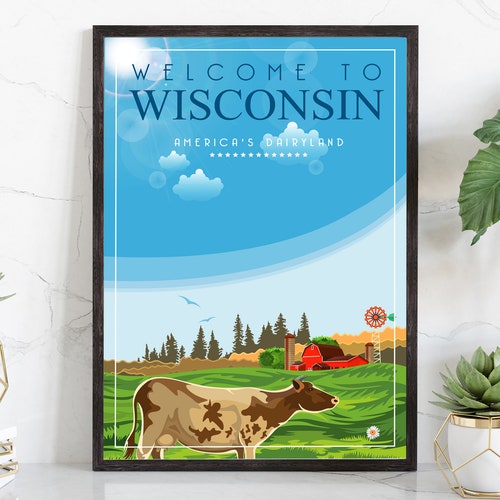 Wisconsin State Map Vintage Print Poster Grunge - Etsy