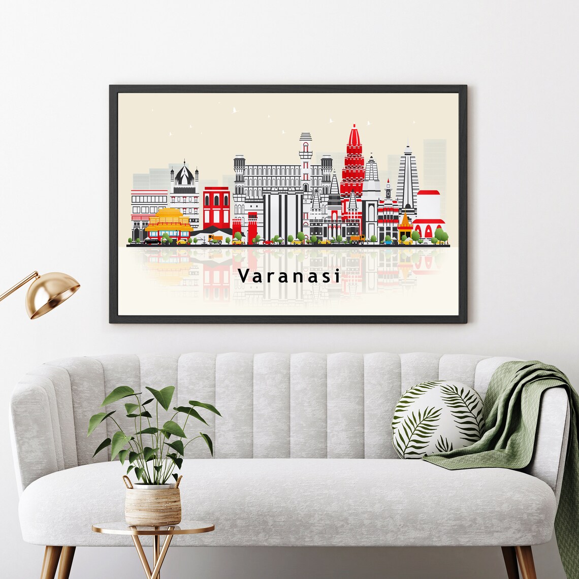 VARANASI INDIA Illustration Skyline Poster, Modern Skyline Cityscape ...