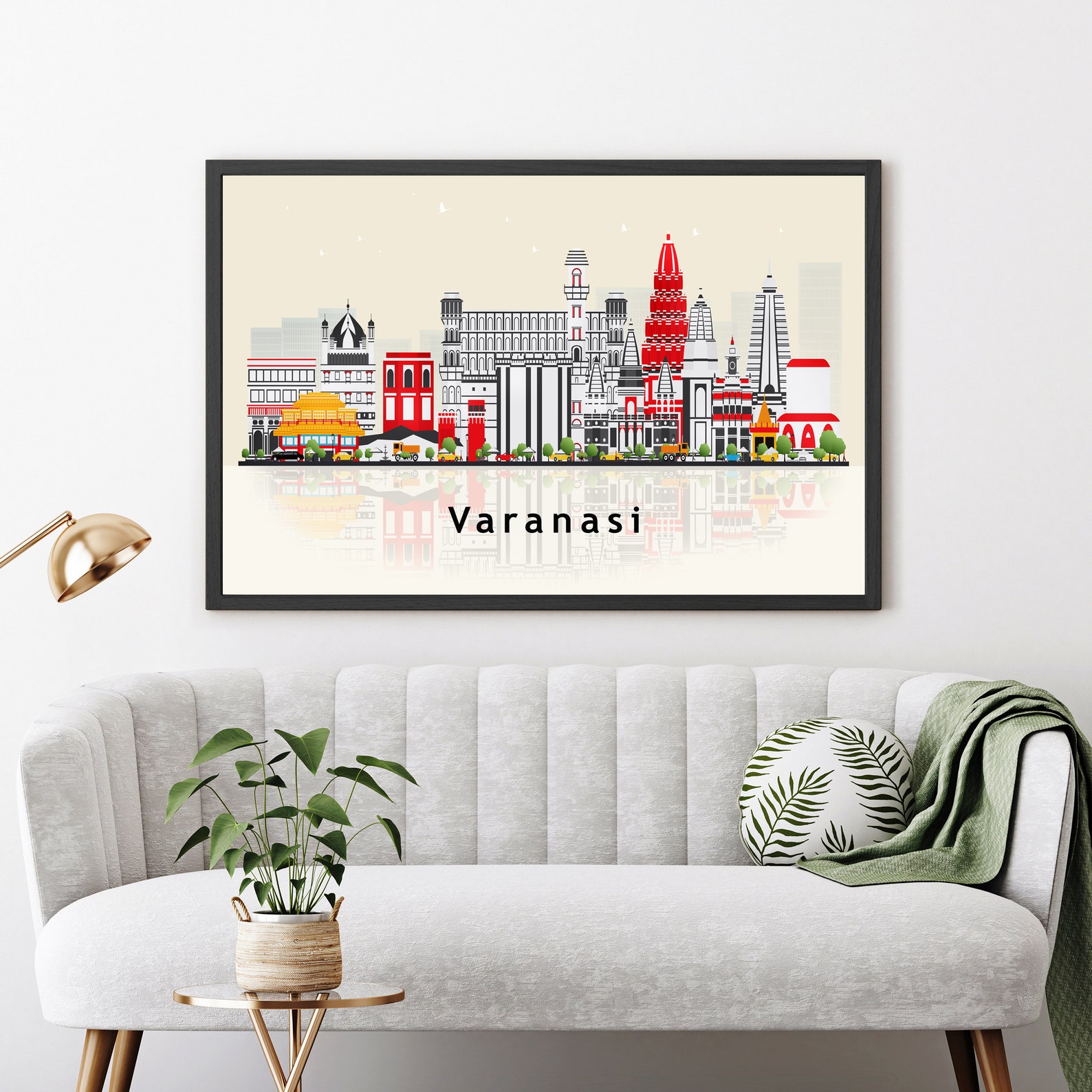 VARANASI INDIA Illustration Skyline Poster, Modern Skyline Cityscape ...