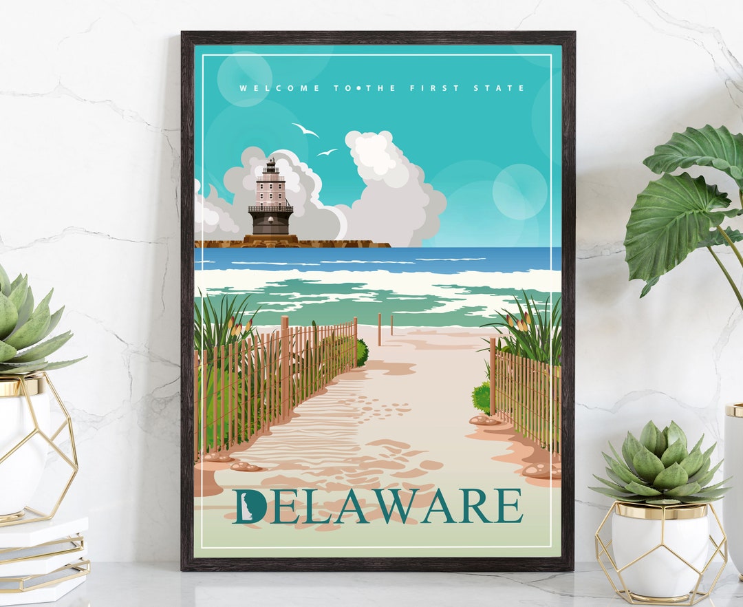 Retro Style Travel Poster, Delaware Vintage Rustic Poster Print, Home ...
