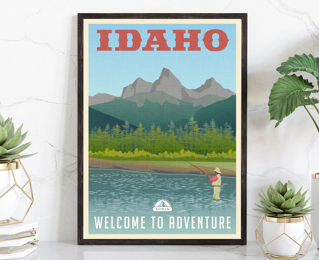 Retro Style Travel Poster, Idaho Vintage Rustic Poster Print, Home Wall ...