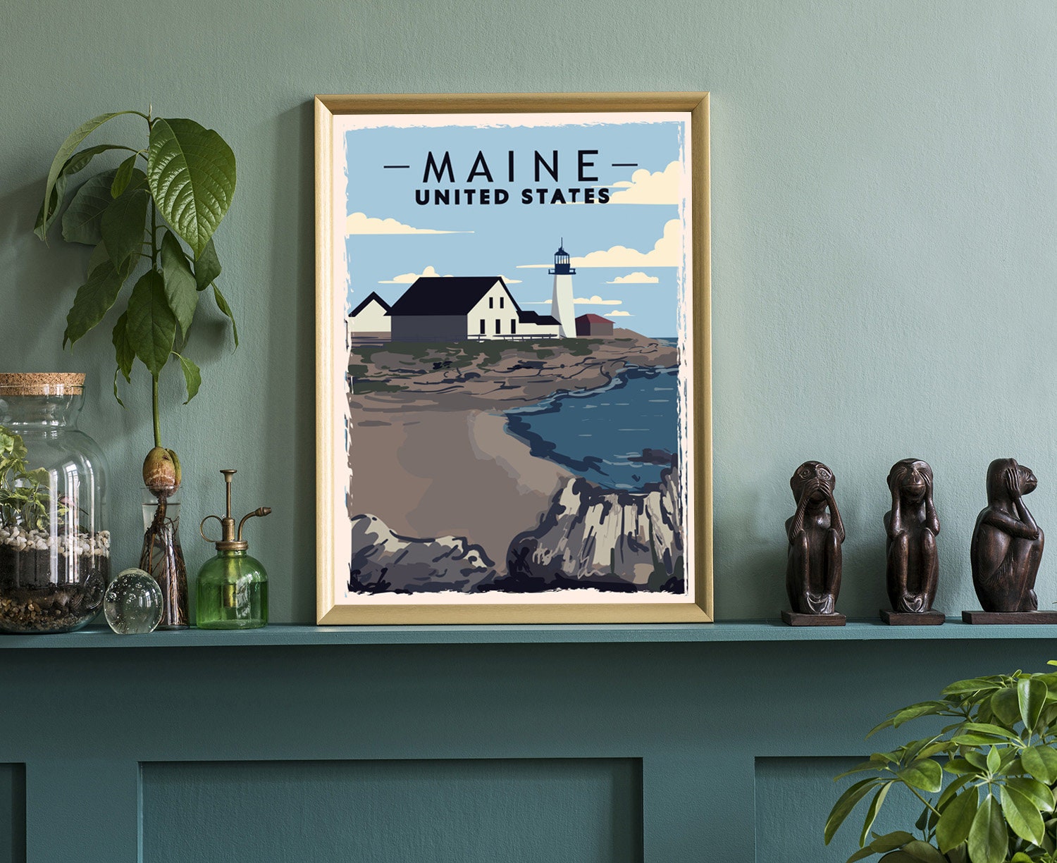 MAINE Retro Style Travel Poster, Maine Vintage Rustic Poster Print ...