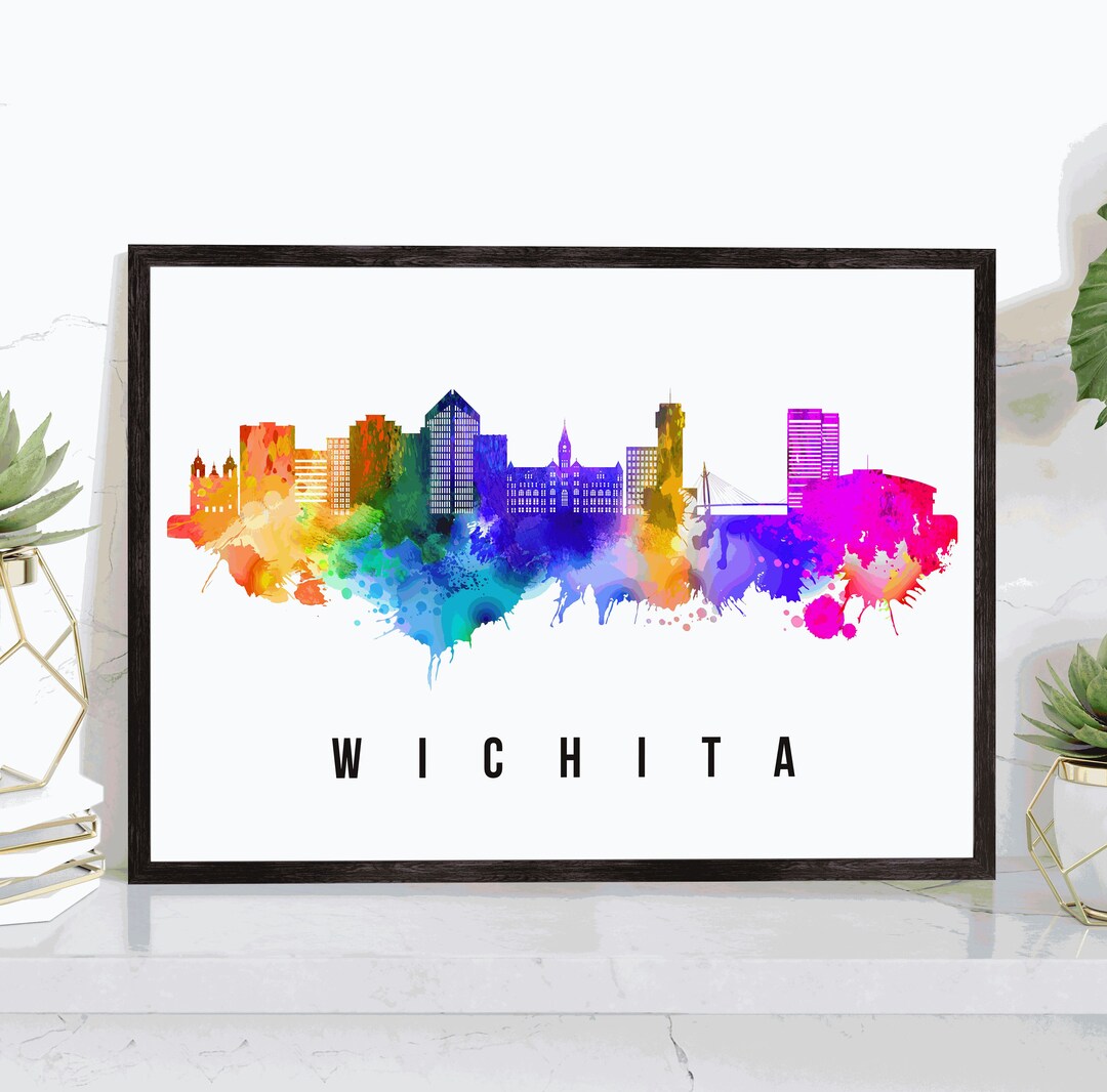 Wichita Skyline Kansas State Poster, Kansas Cityscape Poster Print ...