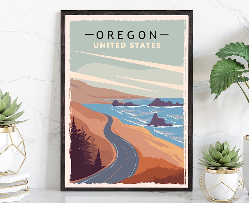 Retro Style Travel Poster Oregon Vintage Rustic Poster Print - Etsy