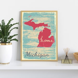 Retro Style Travel Poster, Michigan Vintage State Poster Printing, Home ...