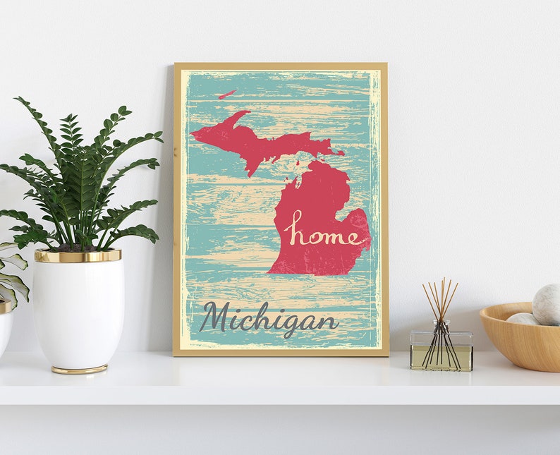 Retro Style Travel Poster Michigan Vintage State Poster | Etsy