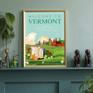 Retro Style Travel Poster, Vermont Vintage Rustic Poster Print, Home ...