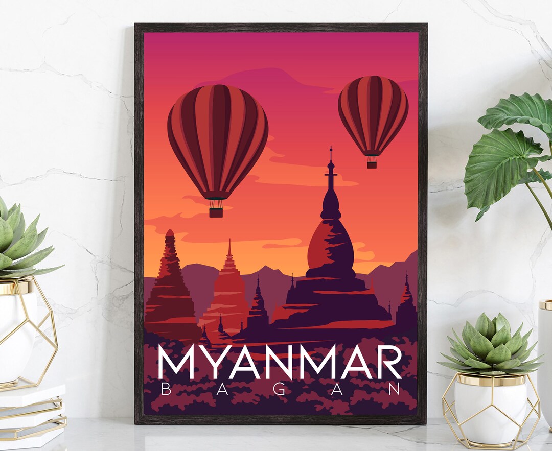 MYANMAR BAGAN Travel Poster, Myanmar Cityscape and Landmark Poster Wall ...