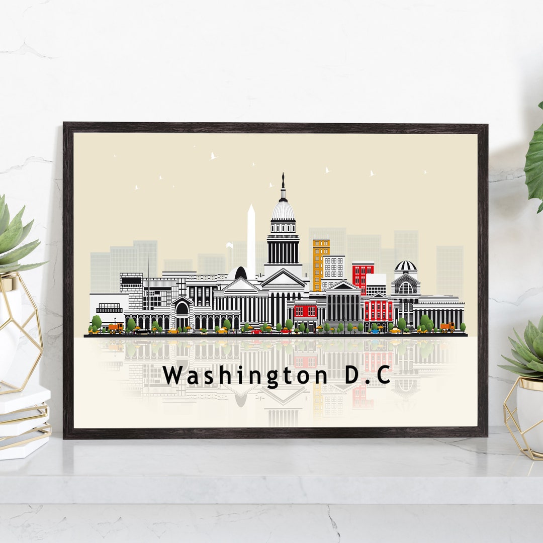 WASHINGTON DC Illustration Skyline Poster, Washington D.C State Modern ...