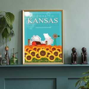 Retro Style Travel Poster, Kansas Vintage Rustic Poster Print, Home ...