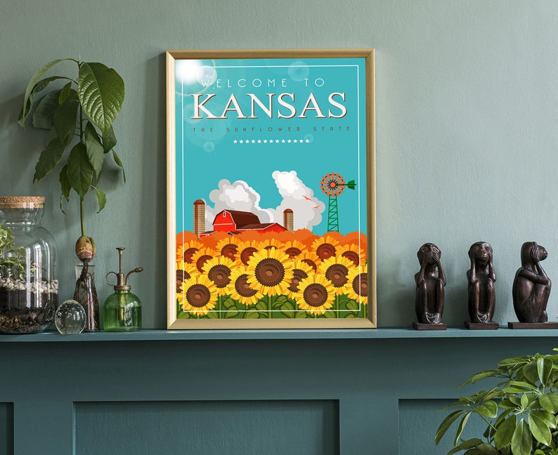 Retro Style Travel Poster Kansas Vintage Rustic Poster Print - Etsy