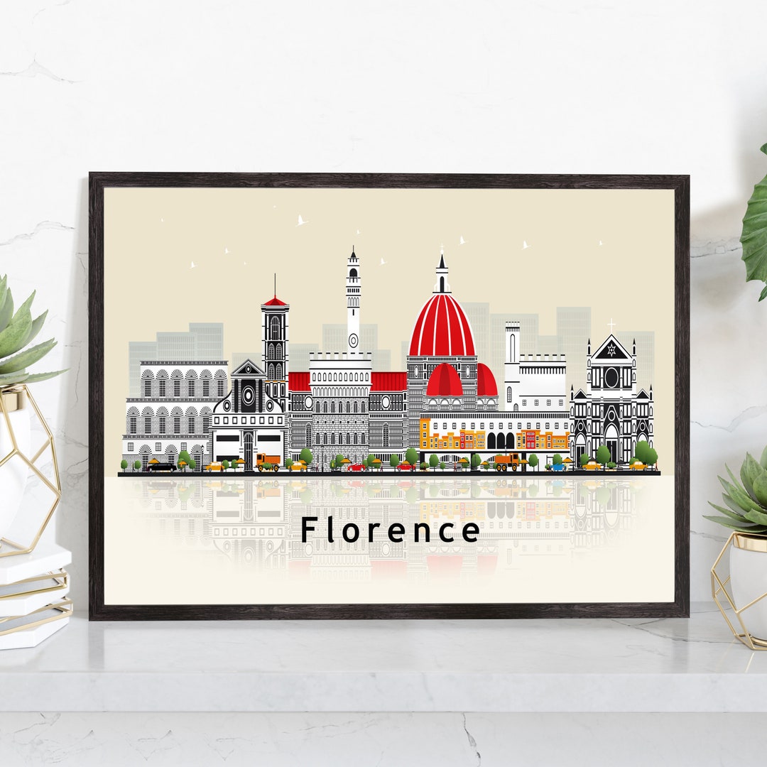 FLORENCE ITALY Illustration Skyline Poster, Florence Modern Skyline ...