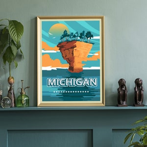 Retro Style Travel Poster, Michigan Vintage Rustic Poster Print, Home ...