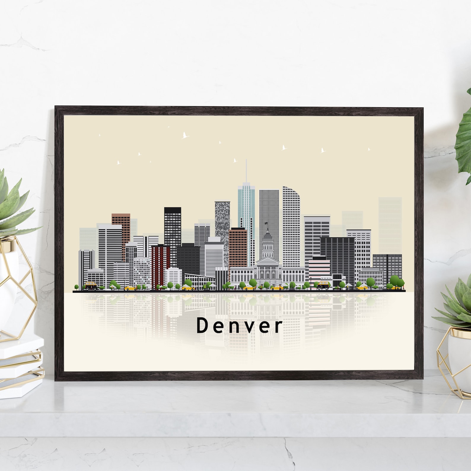 DENVER COLORADO Illustration Skyline Poster, Colorado State Modern ...