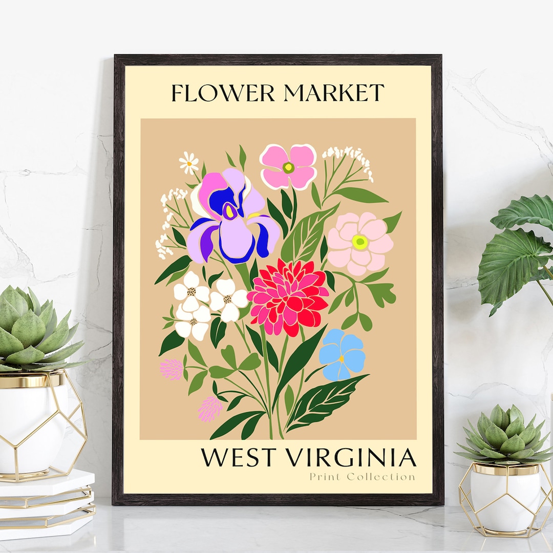 West Virginia State Flower Print, USA States Poster, West Virginia ...