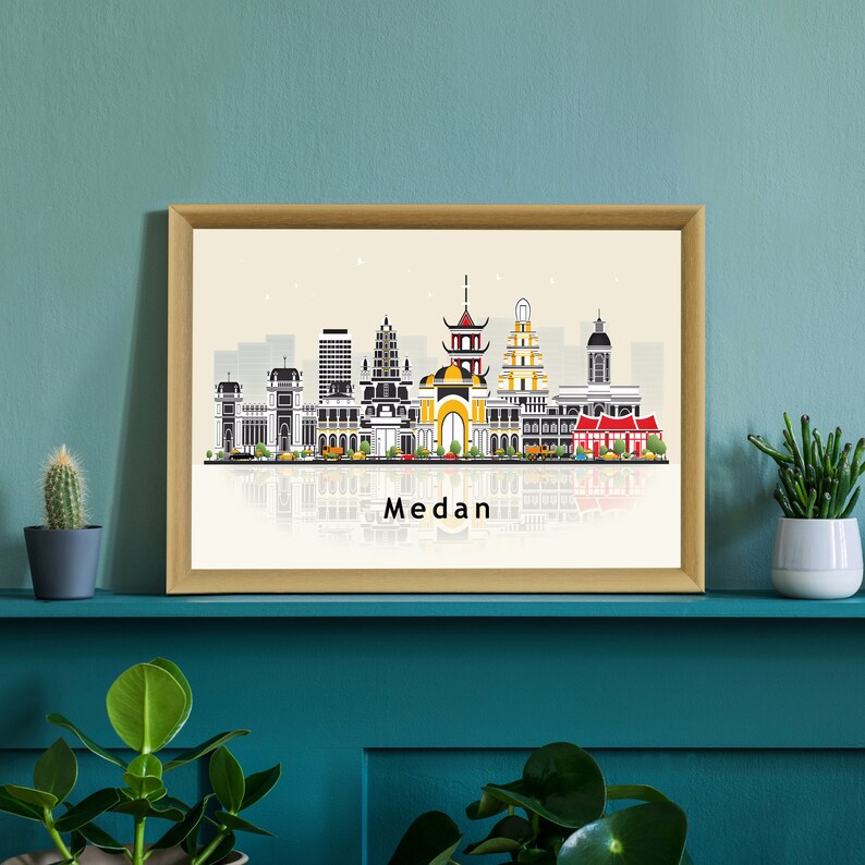 MEDAN INDONESIA Illustration Skyline Poster, Modern Skyline Cityscape ...