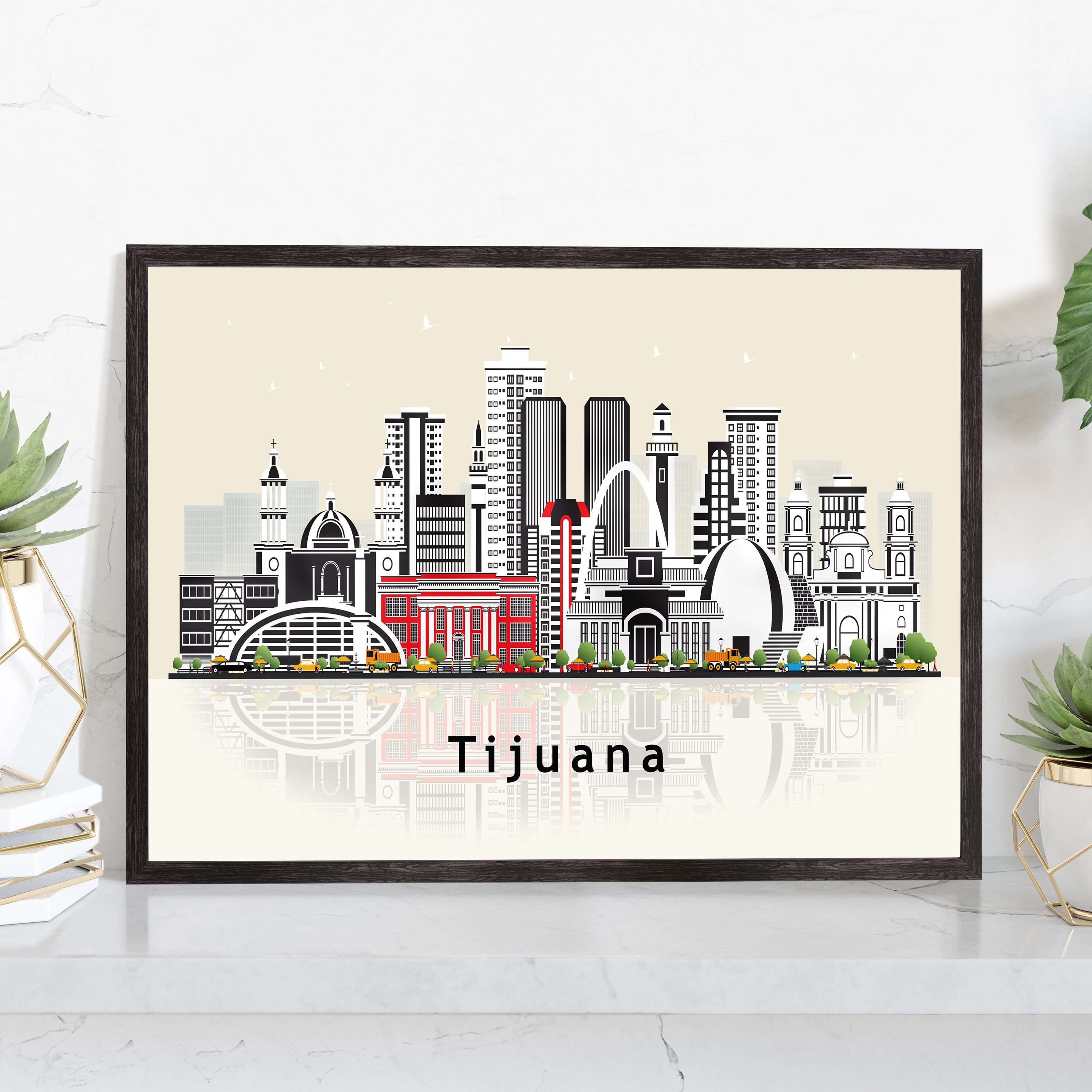 TIJUANA MEXICO Illustration Skyline Poster, Modern Skyline Cityscape ...