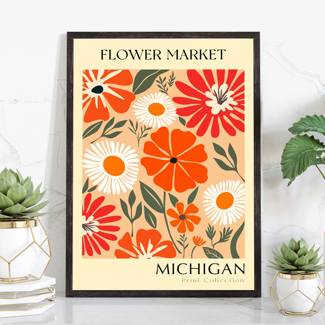 Michigan State Flower Print, USA States Poster, Michigan Flower Market ...
