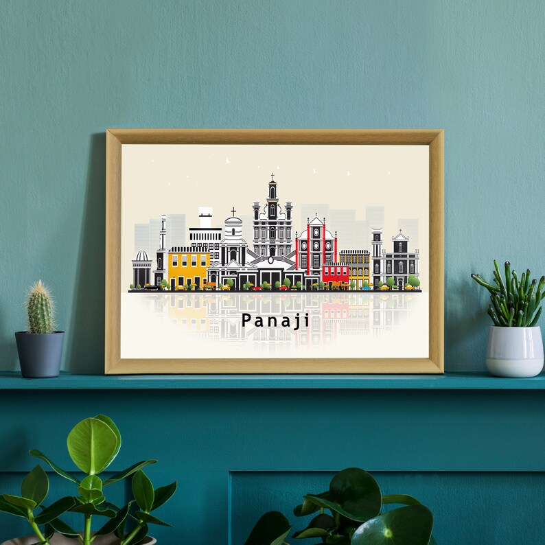 PANAJI INDIA Illustration Skyline Poster, Modern Skyline Cityscape ...