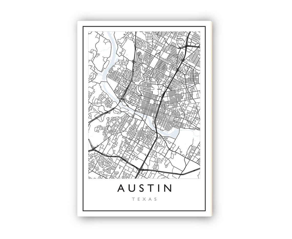 Austin Map Austin City Road Map Poster Austin Texas City | Etsy