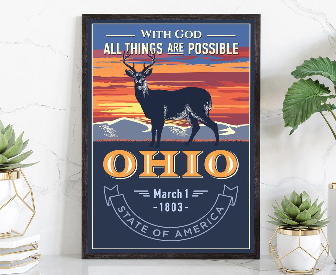 United States Poster, Ohio State Poster Print, Ohio State Emblem Poster ...