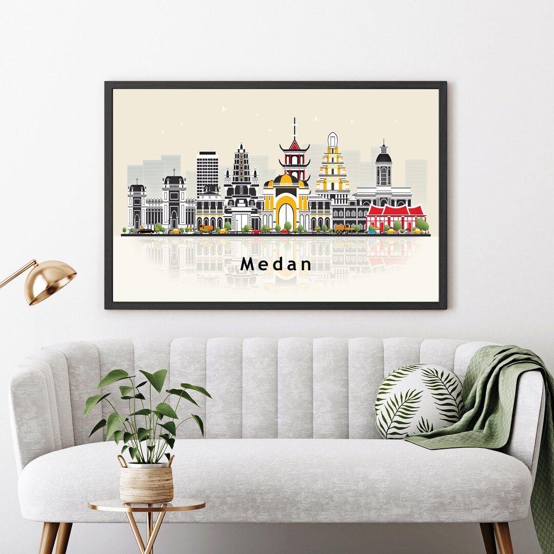 MEDAN INDONESIA Illustration Skyline Poster, Modern Skyline Cityscape ...