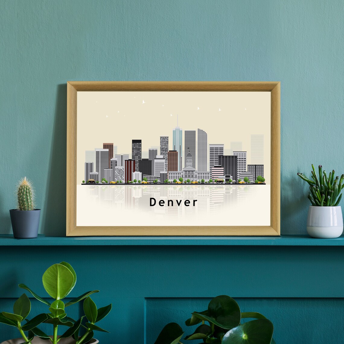 DENVER COLORADO Illustration Skyline Poster, Colorado State Modern ...