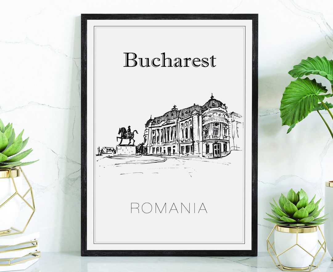 Hand Drawn Poster, Bucharest Travel Poster, Romania Poster Wall Art ...