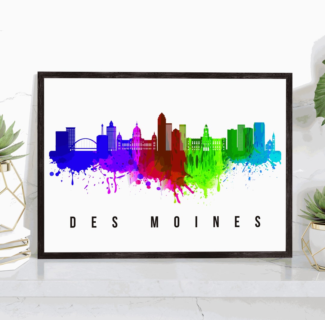 Des Moines Skyline Iowa Poster, Iowa Cityscape Painting, Des Moines ...