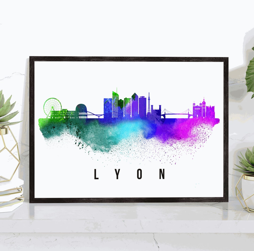 LYON - FRANCE Poster, Skyline Poster Cityscape and Landmark Lyon ...