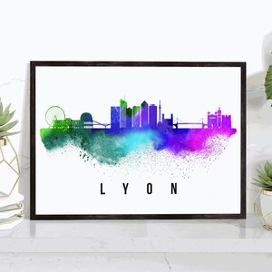 LYON - FRANCE Poster, Skyline Poster Cityscape and Landmark Lyon ...