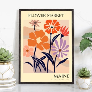 Maine State Flower Print, USA States Poster, Maine Flower Market Poster ...
