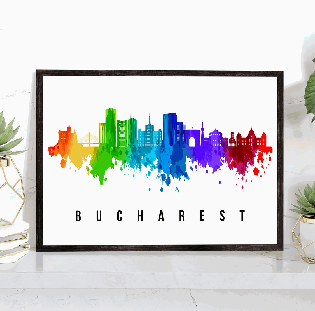 BUCHAREST - ROMANIA Poster, Skyline Poster Cityscape and Landmark ...