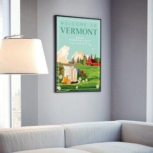 Retro Style Travel Poster, Vermont Vintage Rustic Poster Print, Home ...