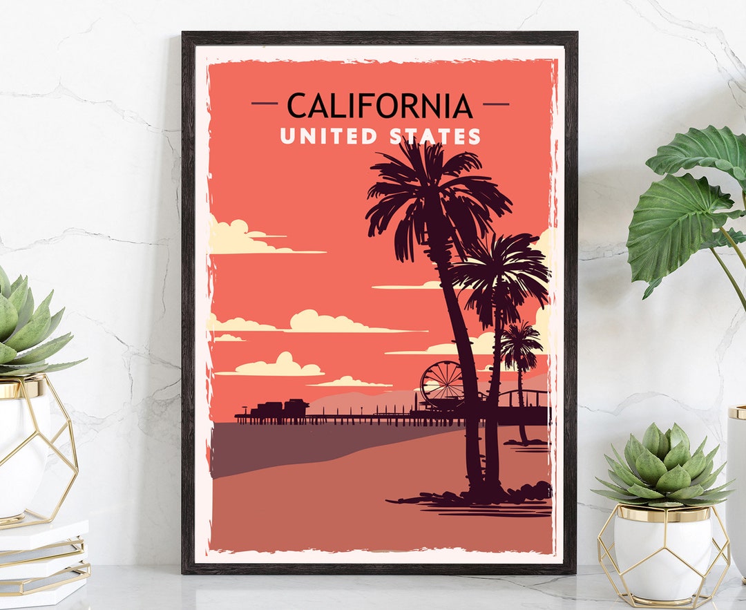 Retro Style Travel Poster, California Vintage State Poster Printing ...