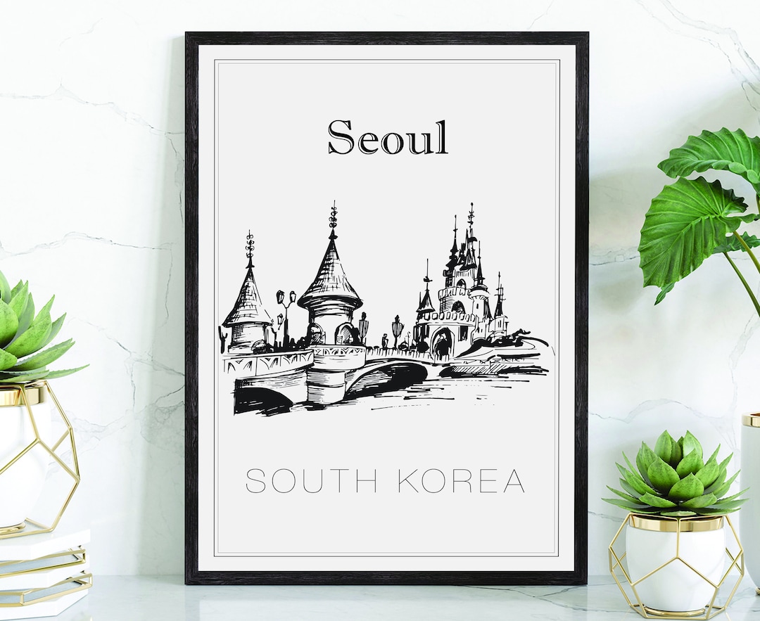 Hand Drawn Poster, South Korea Travel Poster, Seoul Poster Wall Art ...